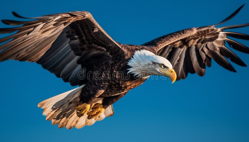 Bald Eagle Soaring Majestically in Clear Blue Sky, Talons Extended Generated by AI Stock Image ...