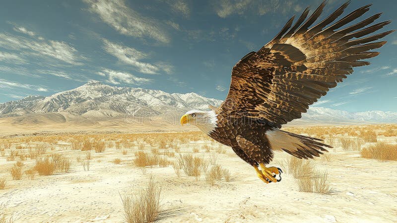 Bald Eagle Soaring Over Desert Mountain Range. Possible Use Nature ...