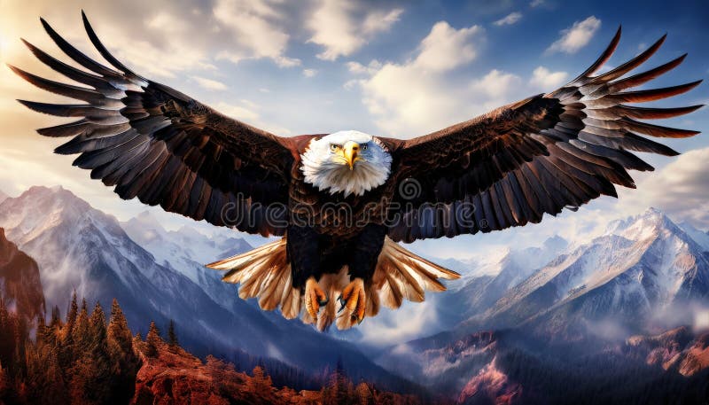 Bald Eagle Soaring Over Mountain Landscape Stock Photo - Image of generated, wildlife: 330372230