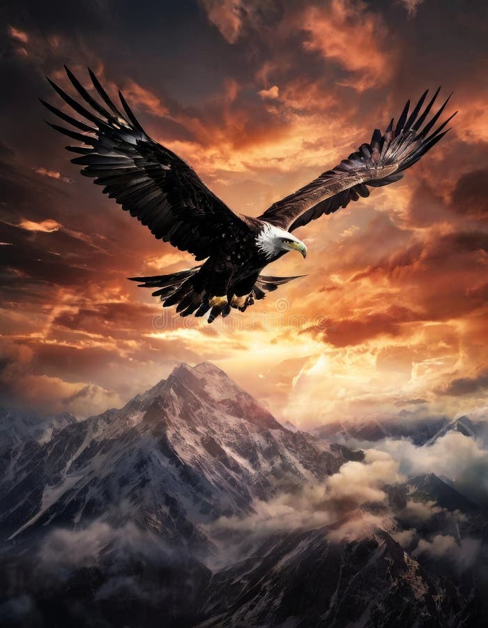 Bald Eagle Soaring Over Mountain Peaks at Sunset Stock Image - Image of majestic, flight: 337499897