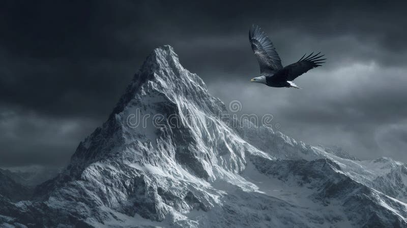 Majestic Snow Capped Mountain Peak Soaring Above Clouds Dramatic Landscape Stock Photos - Free ...