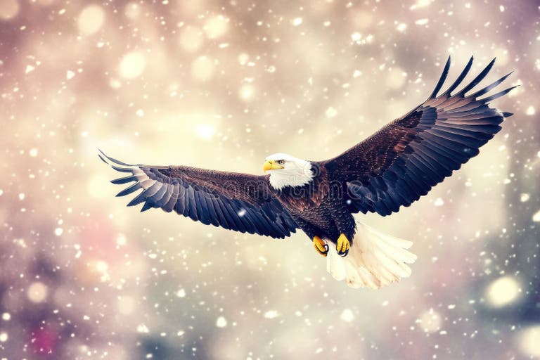 A Bald Eagle Soaring through the Sky with Snow-covered Mountains and ...