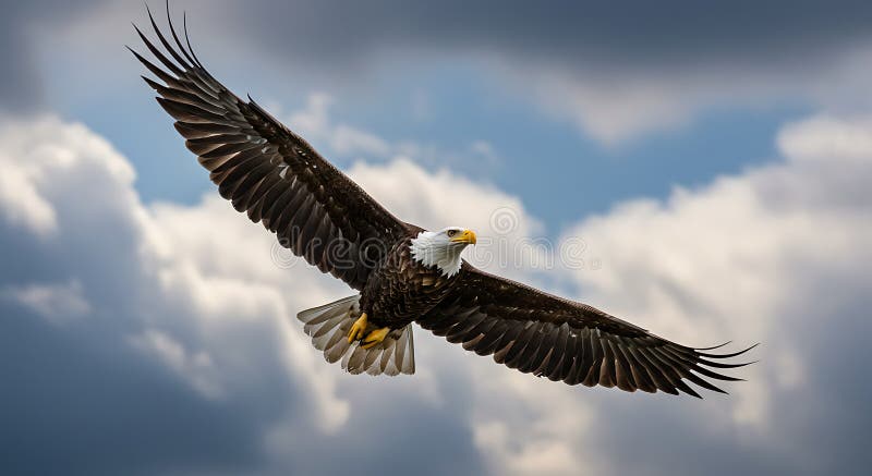 Bald Eagle Soaring through Sky with Wings Spread Wide Open Stock Illustration - Illustration of ...