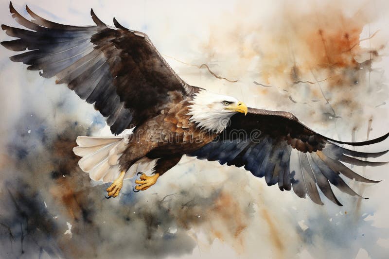 A Bald Eagle Soaring, Water Color Painting. Generative AI Stock ...