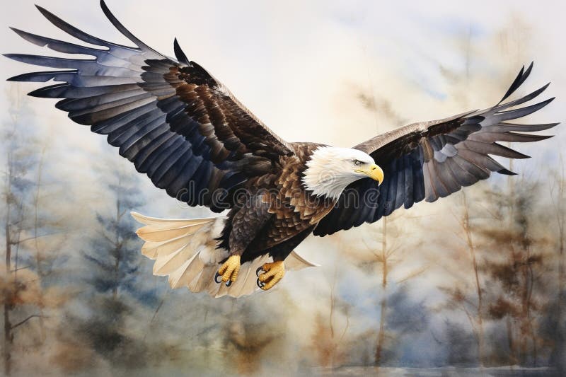 A Bald Eagle Soaring, Water Color Painting. Generative AI Stock ...