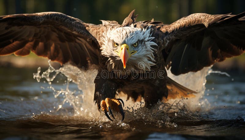 Bald Eagle Soaring, Wings Spread, Catching Fish in Mid Air Generated by ...