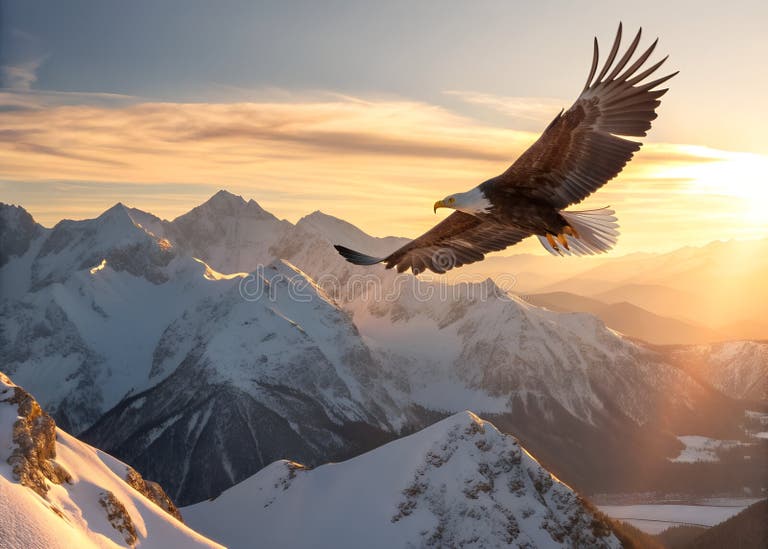 A Bald Eagle Soars Majestically through the Sky Stock Illustration ...