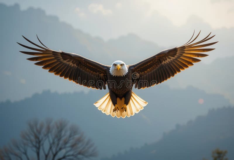 Bald Eagle Soars Mountain Sky Open Wings Stock Photos - Free & Royalty ...