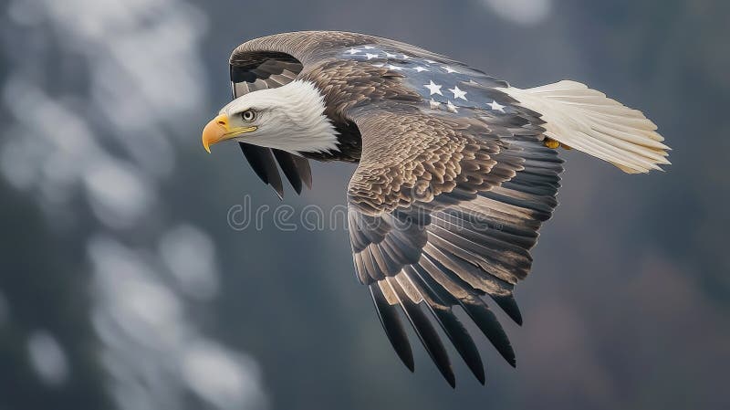 A Bald Eagle Spreads Its Wings, Flying High in the Clear Blue Sky Stock ...