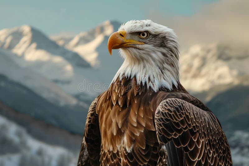 Bald Eagle Standing in Front of Mountain Range Stock Illustration ...