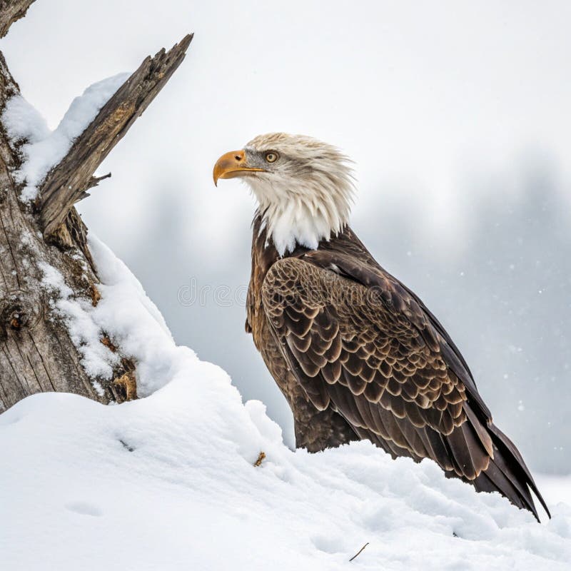 A Bald Eagle Standing in the Snow Stock Illustration - Illustration of ...