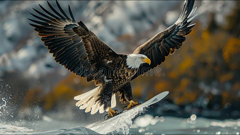 Bald Eagle Surfing Nature Action Shot Funny Meme Stock Illustration ...