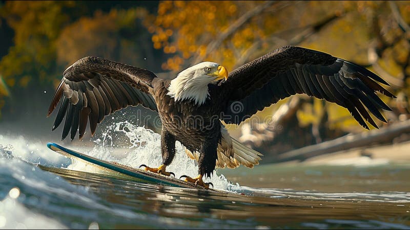 Bald Eagle Surfing Nature Action Shot Funny Meme Stock Illustration ...