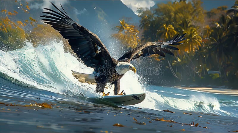 Bald Eagle Surfing Nature Action Shot Funny Meme Stock Illustration ...