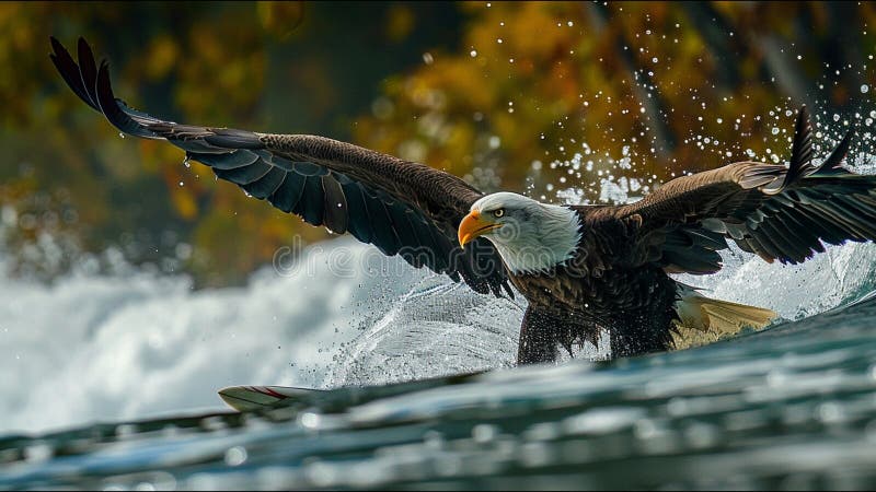 Bald Eagle Surfing Nature Action Shot Funny Meme Stock Illustration ...