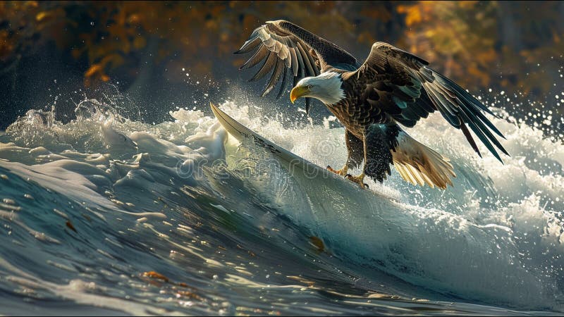 Bald Eagle Surfing Nature Action Shot Funny Meme Stock Illustration ...
