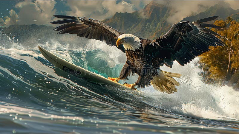Bald Eagle Surfing Nature Action Shot Funny Meme Stock Illustration ...