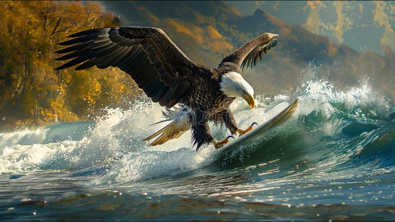 Bald Eagle Surfing Nature Action Shot Funny Meme Stock Illustration ...