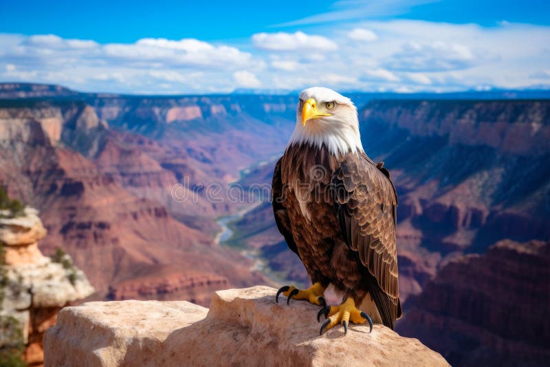 Bald Eagle Surveying the Grand Canyon. Stock Illustration ...