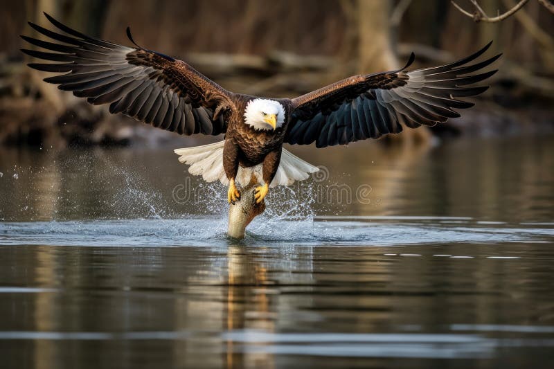 Bald Eagle Swooping Down To Catch a Fish from a River Stock ...