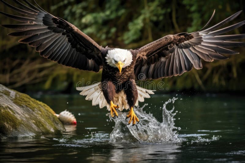 Bald Eagle Swooping Down To Catch a Fish from a River Stock ...