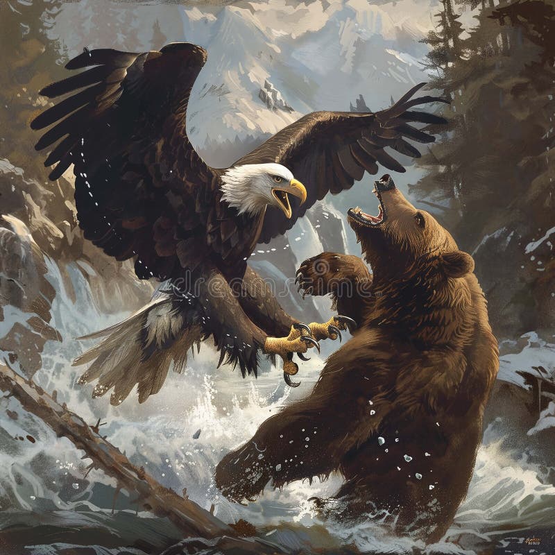 Bald Eagle Fights Brown Bear Stock Illustration - Illustration of eagle ...