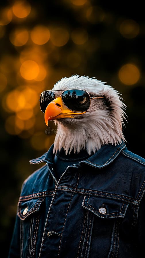 A Bald Eagle Wearing Sunglasses and a Denim Jacket Stock Image - Image ...
