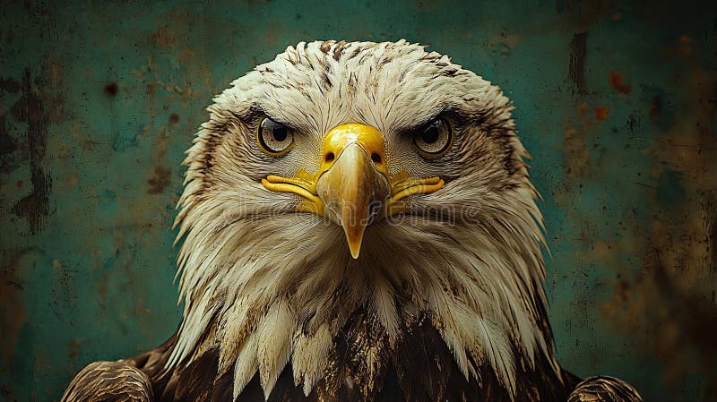 A Bald Eagle with a Yellow Beak Sitting on a Blue Background Stock ...