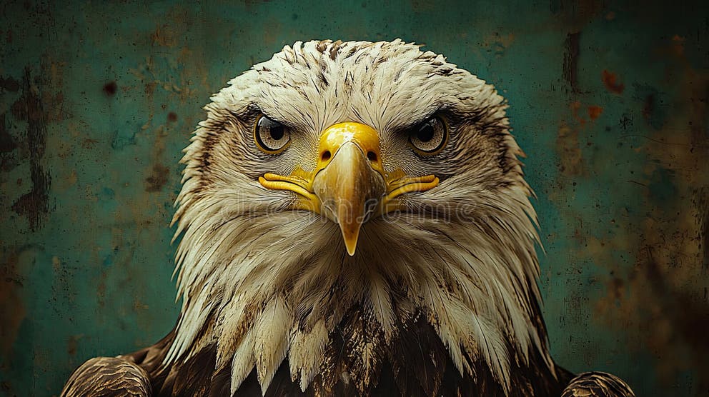 A Bald Eagle with a Yellow Beak Sitting on a Blue Background Stock ...