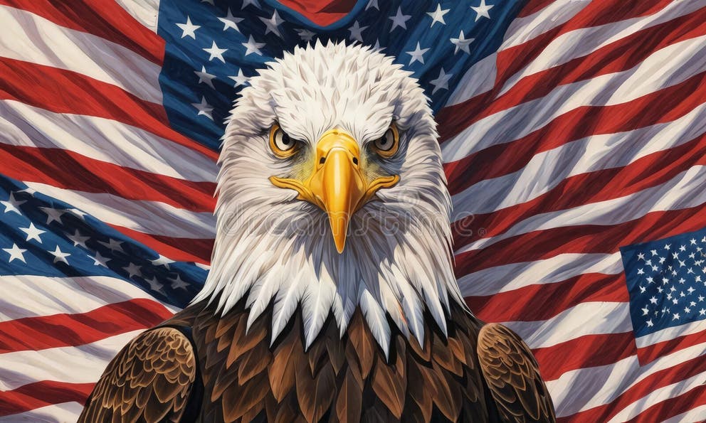 Bald Eagle with Yellow Beak and White Head, Facing the Camera, Stands ...