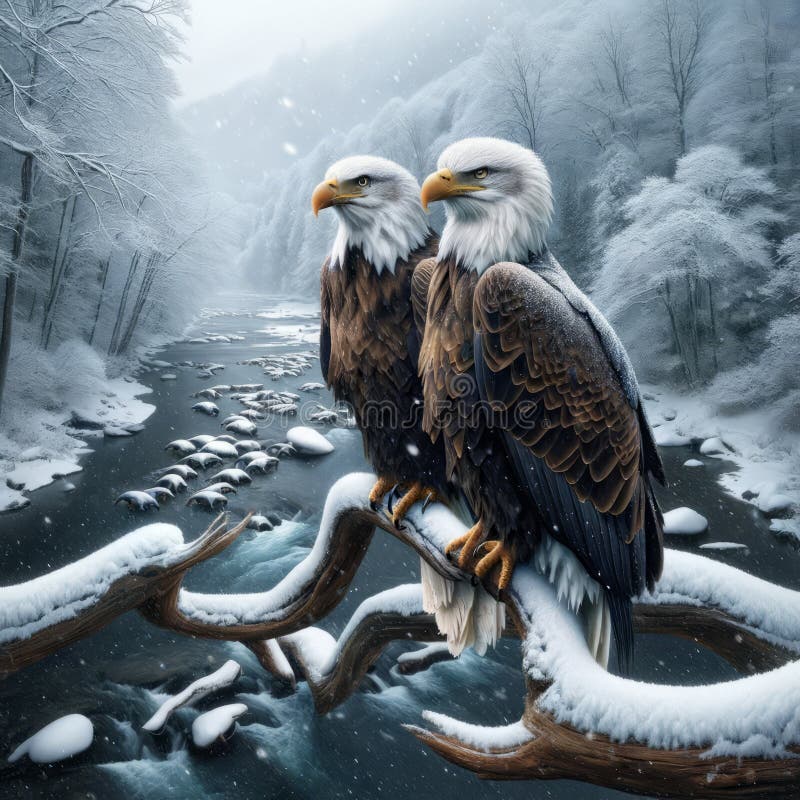 Bald Eagles Wilderness Forest Tree River AI Generated Stock ...