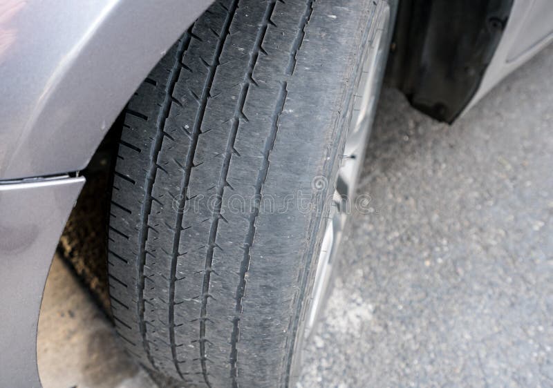 Close-up Detail of Car Wheel Tire Badly Worn and Bald because of Poor ...