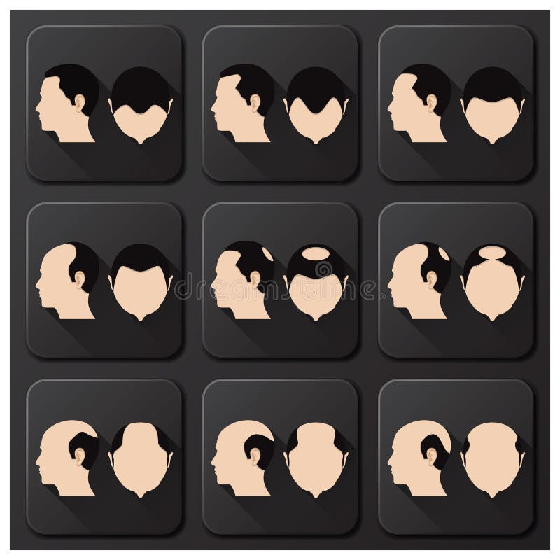 Bald Head Hair Style Character Icon Set Collection Stock Vector ...