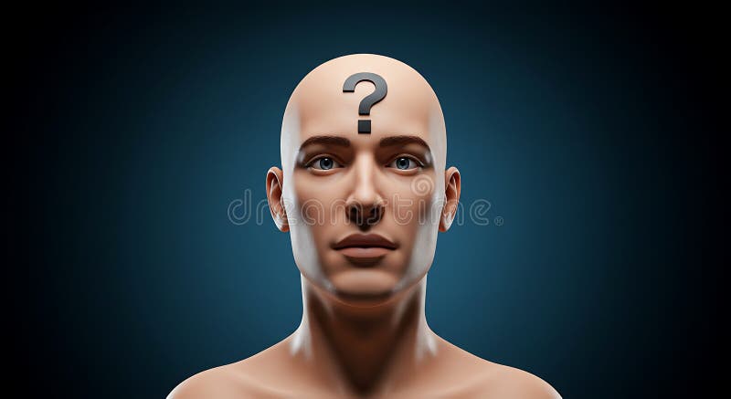 Bald Head with Question Mark: a Mysterious 3D Render Stock Illustration ...