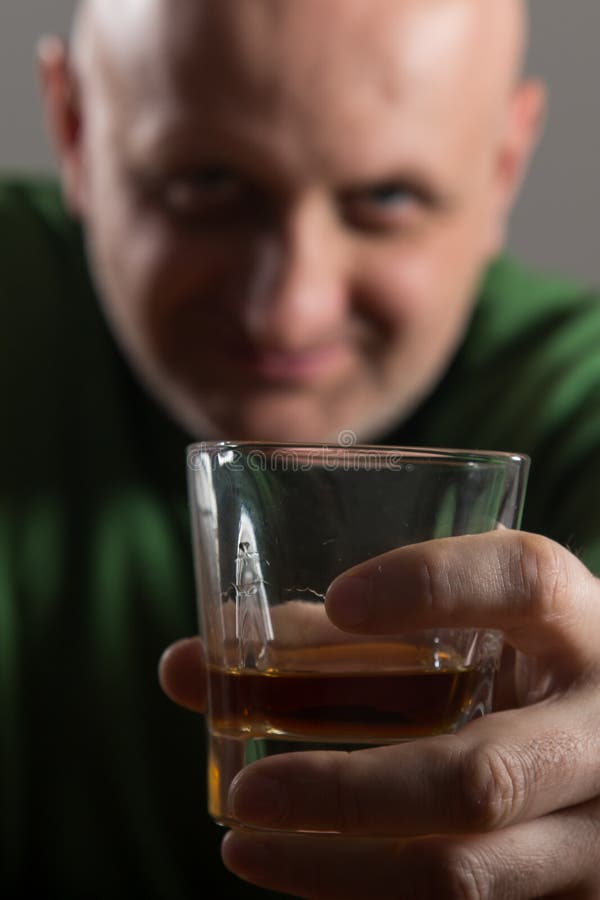 Bald Headed Man Drinking Whiskey Stock Photo - Image of portrait ...