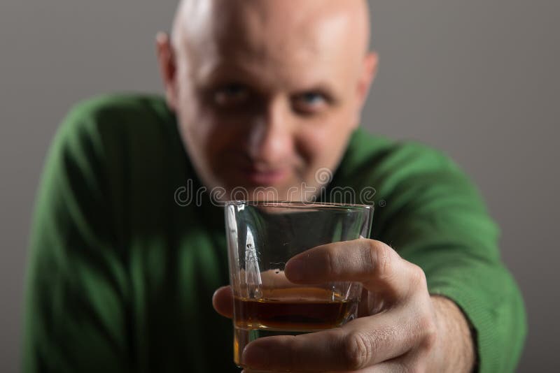 Bald Headed Man Drinking Whiskey Stock Photo - Image of closeup, crisis ...