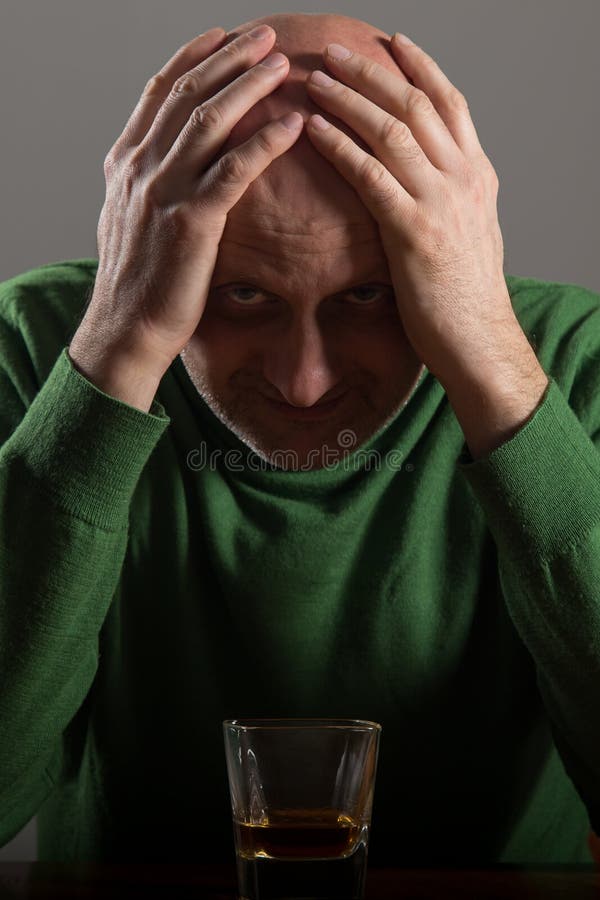 Bald Headed Man Drinking Whiskey Stock Image - Image of alone, closeup ...