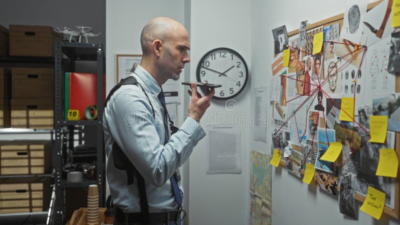 Bald Man with Beard Sending Voice Message at Detective Office with ...