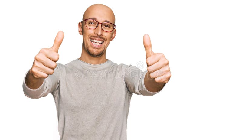 Bald Man With Beard Wearing Casual Clothes And Glasses Approving Doing