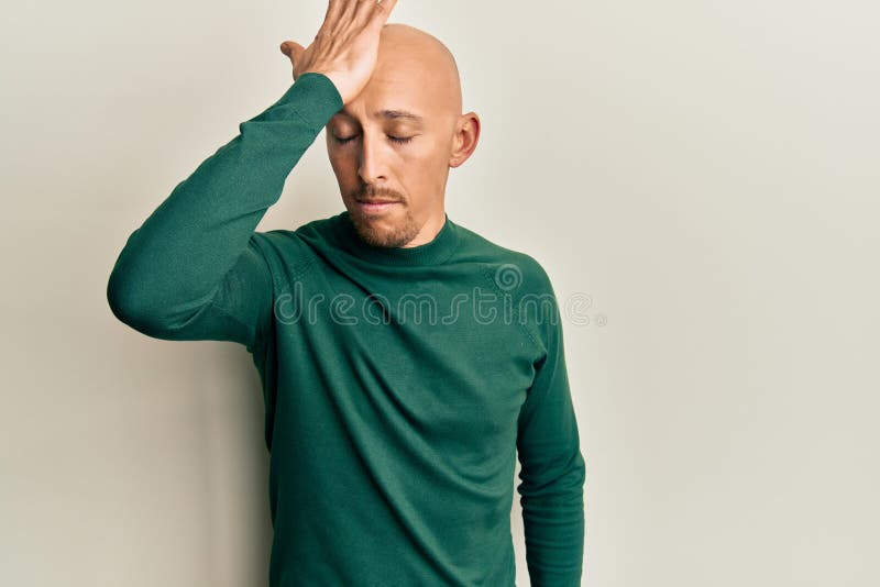 Bald Man with Beard Wearing Casual Turtleneck Sweater Surprised with ...