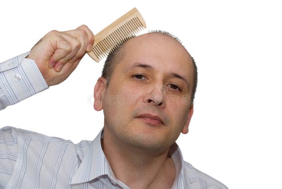 Bald man combs hair stock photo. Image of hair, isolated - 13721758
