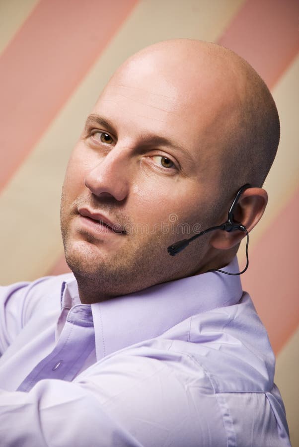 Bald man customer service stock photo. Image of happy - 10998848
