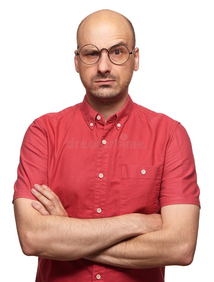 Bald Man is Doubting. Isolate Stock Image - Image of serious, surprise ...