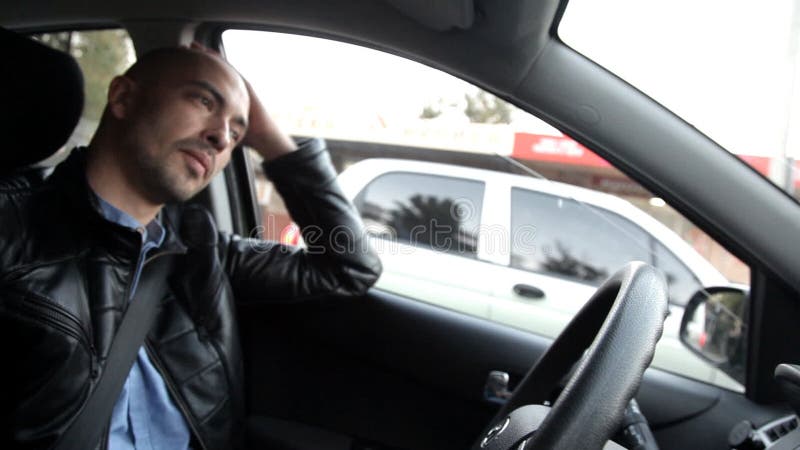 Bald Man Driving a Car in the City Stock Footage - Video of handsome ...