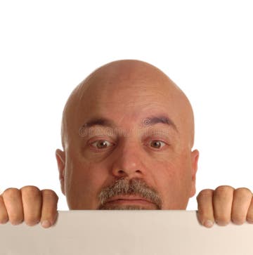 Bald man looking over sign stock image. Image of billboard - 6743239