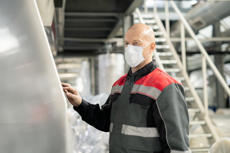 Bald Mature Worker of Contemporary Large Polymer Processing Factory ...