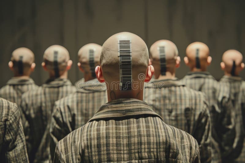 Bald Men with a Barcode on Their Heads Stock Image - Image of portrait ...