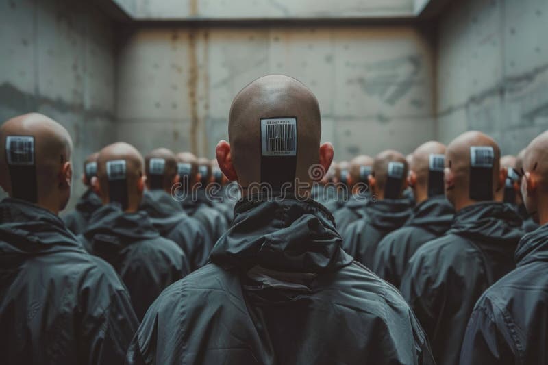 Bald Men with a Barcode on Their Heads Stock Photo - Image of data ...
