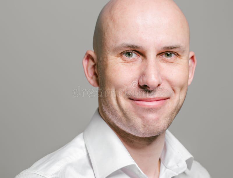 Bald Young Man Portrait Close-up Smiling Stock Image - Image of ...