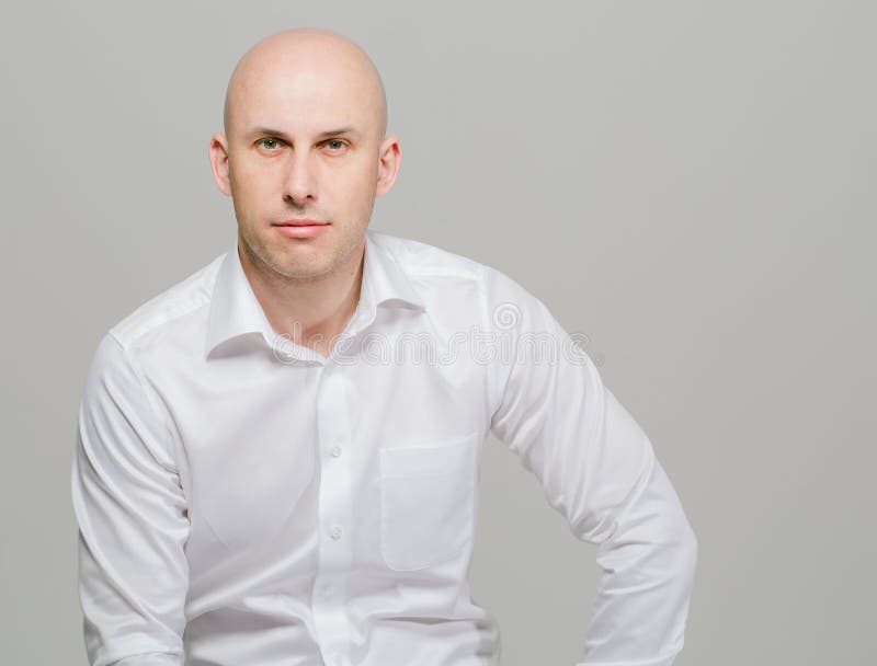 Bald Young Man Portrait Close-up Stock Image - Image of background ...